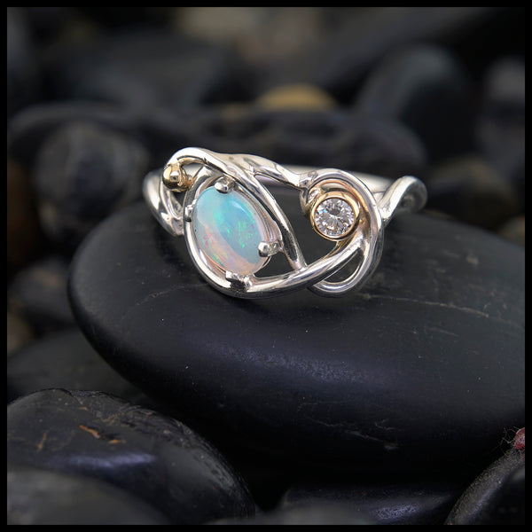 Entwined Opal and Diamond Ring | Walker Metalsmiths