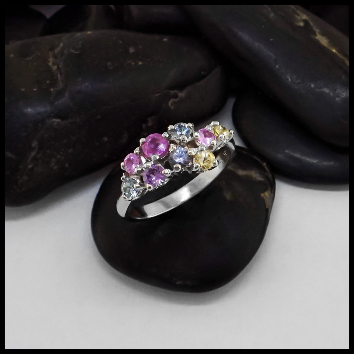 Handcrafted 14K White Gold Pastel Sapphires Ring– Walker Metalsmiths