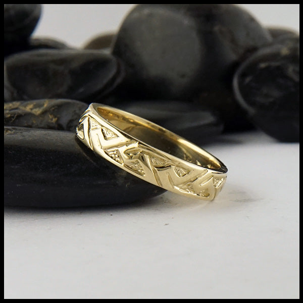Handcrafted Narrow Pictish Key Pattern Ring in 14K Gold– Walker Metalsmiths